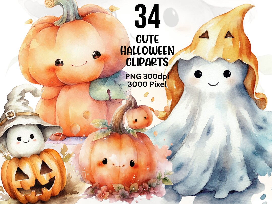 Watercolor Halloween Clipart, Cute Halloween Clipart, Halloween PNG ...