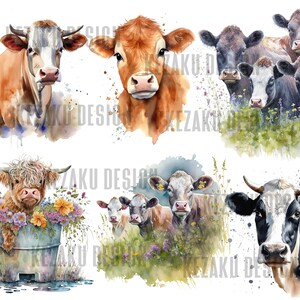 Watercolor Cow Clipart, Cow Clipart, Cow PNG, Watercolor Cow, Summer ...