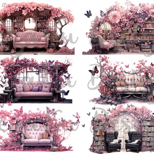 Pink Rose Reading Nook Cliparts, Gothic Reading Corner Cliparts, Pink ...