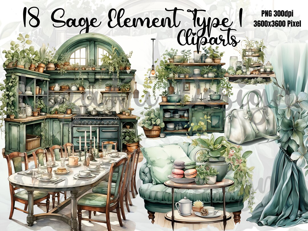 Sage Element Cliparts, Sage Clipart, Furnitures PNG, Sofa Images, Sage Kitchen PNG, Sage Element ...