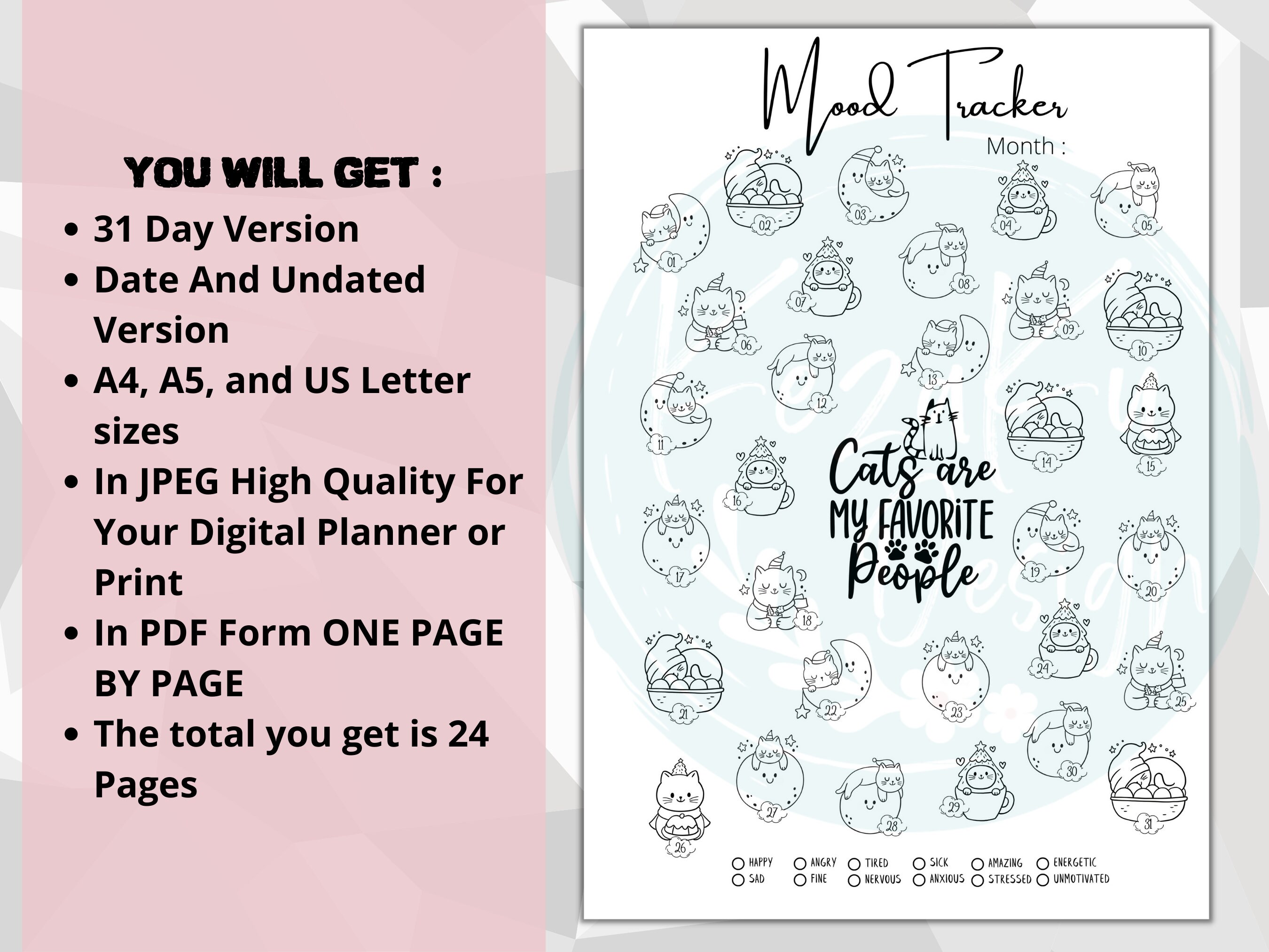 Cat Mood Tracker Digital Mood Tracker Mood Tracker Insert - Etsy