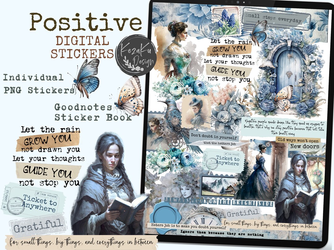 Vintage Digital Stickers Blue Vintage Digital Sticker - Etsy