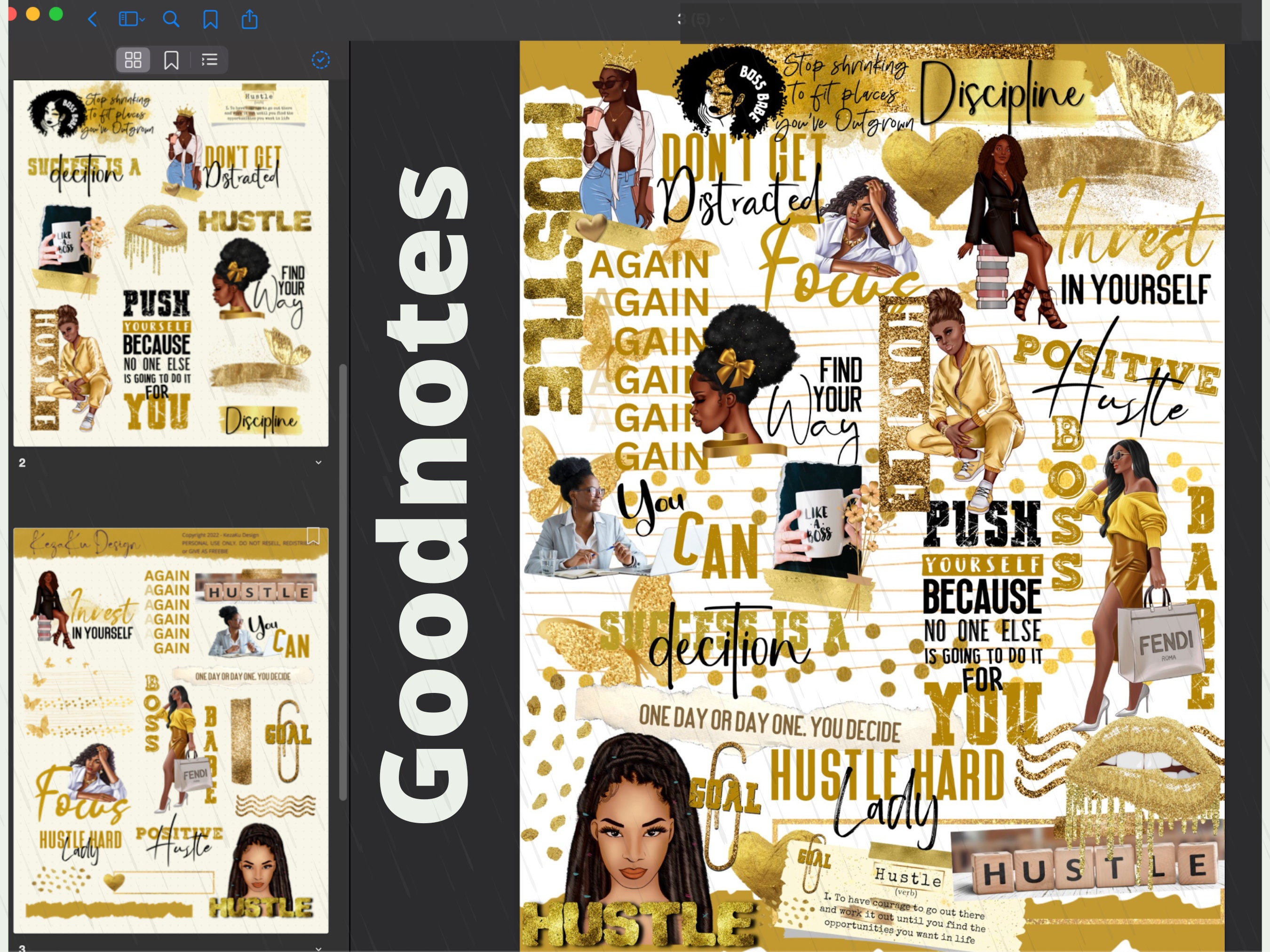 Black Girl Magic Gold Digital Stickers Afro Girl Digital - Etsy