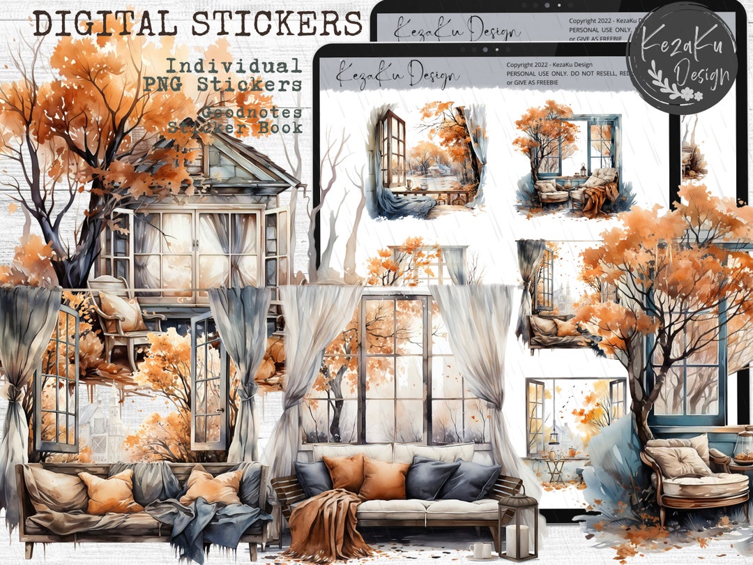 Autumn Window Digital Stickers, Autumn PNG, Autumn Goodnotes ...