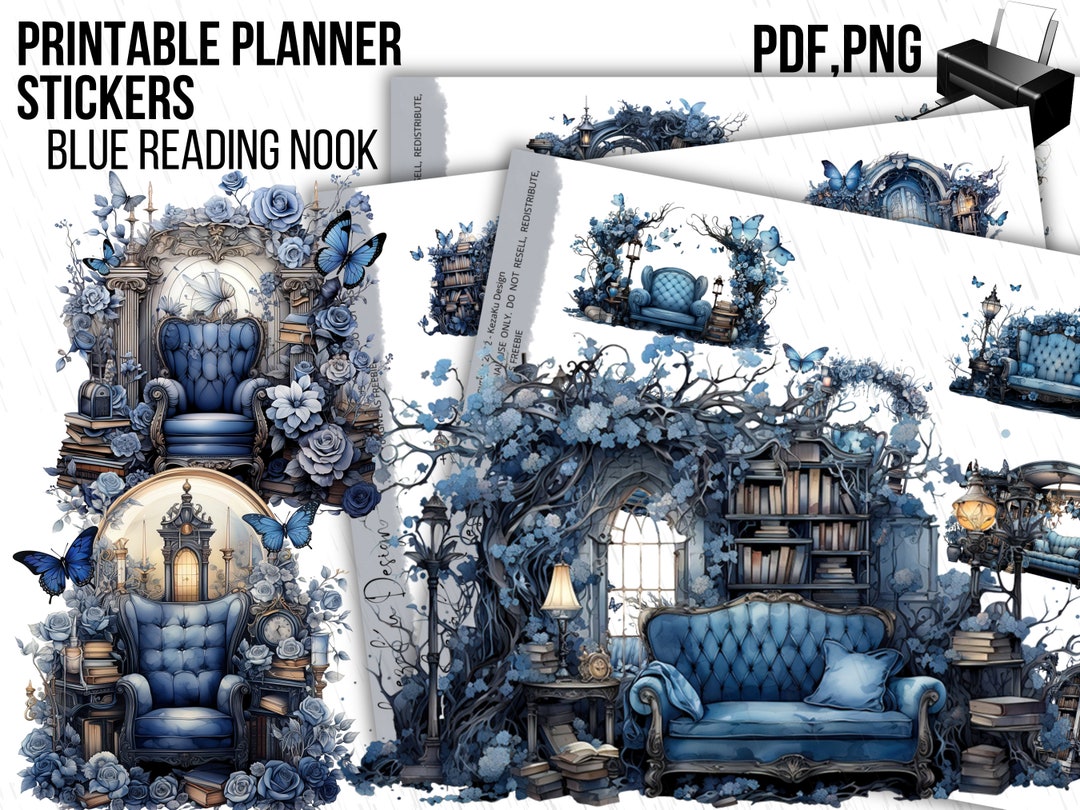 PRINTABLE Blue Reading Noo Stickers, Blue Reading Nook Stickers-png ...