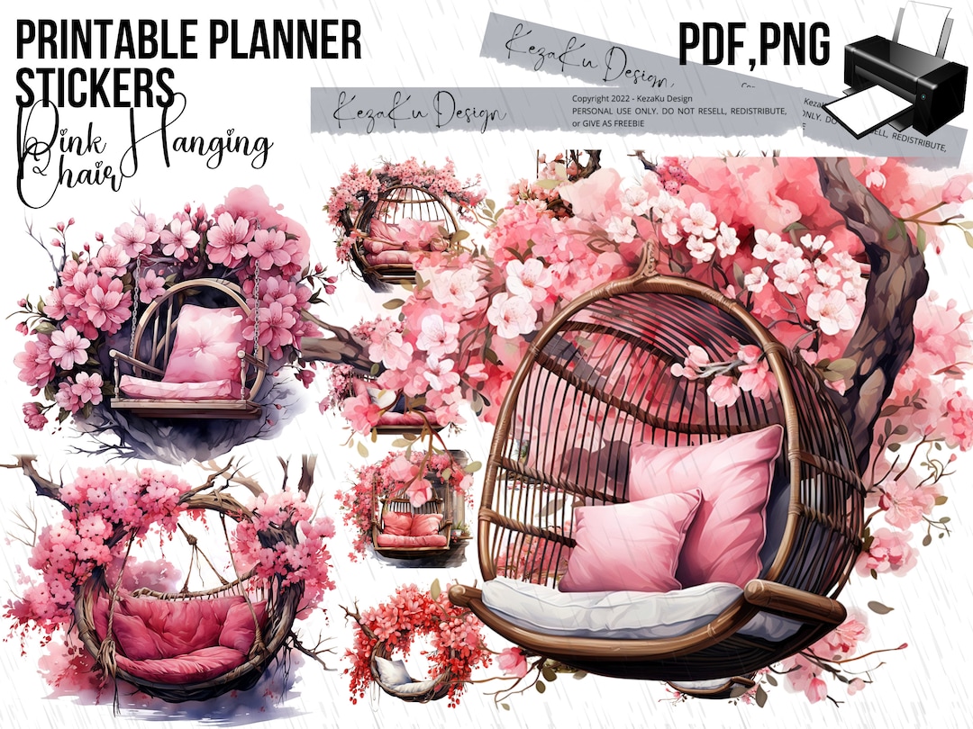 Pink Hanging Chair Printable Stickers, Pink Chair Sticker Sheets ...