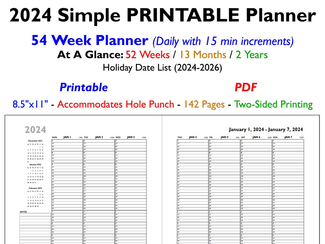 2024 Planner Printable, 2024 Weekly Planner, Monthly Planner, Monthly ...