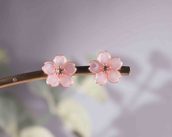 Cherry Blossom Pink Sakura Flower Japanese Stud Earrings, Handmade Earrings, Aesthetic Earrings ...