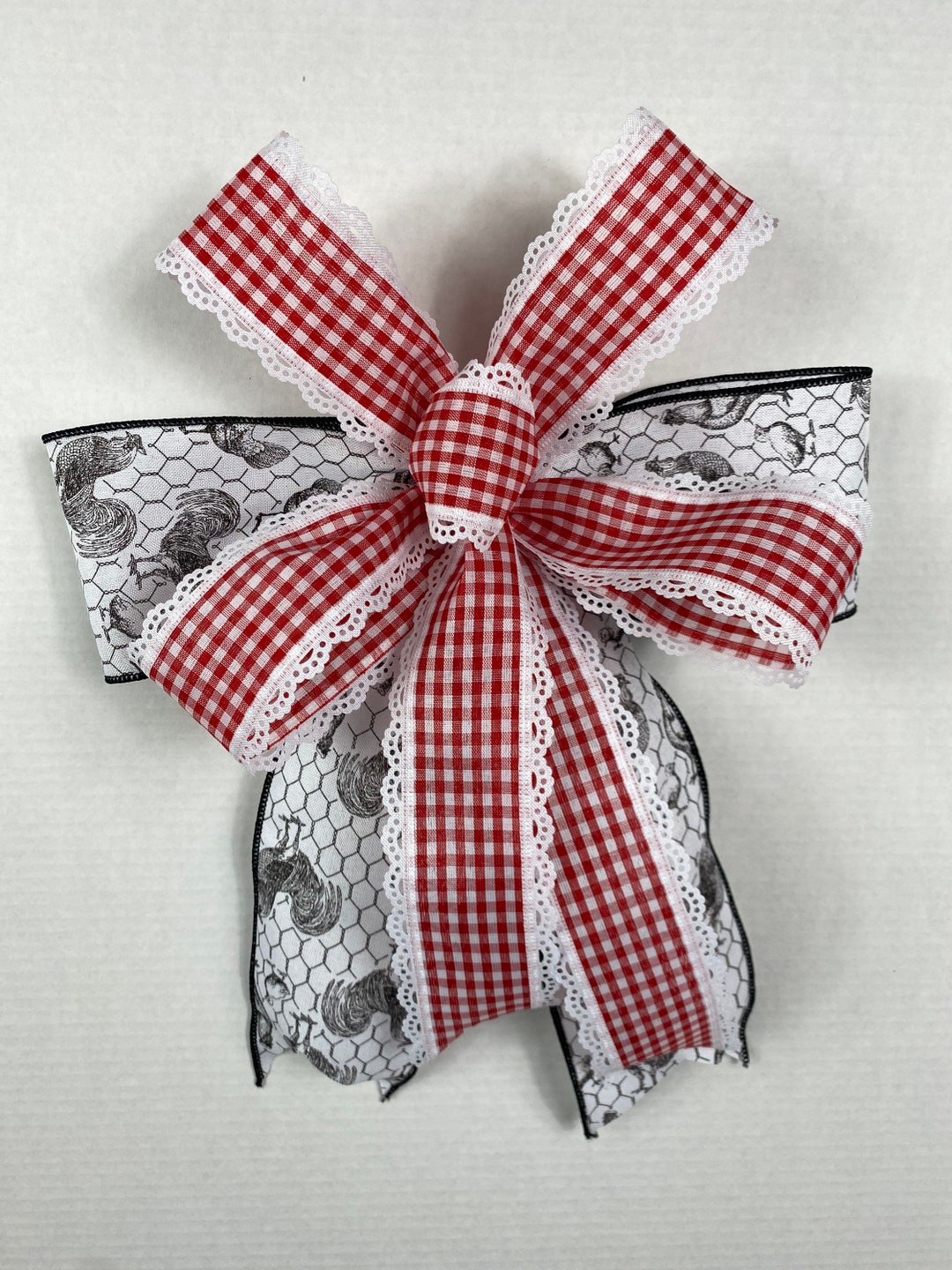 Chicken, Red and White Check Bow - Etsy