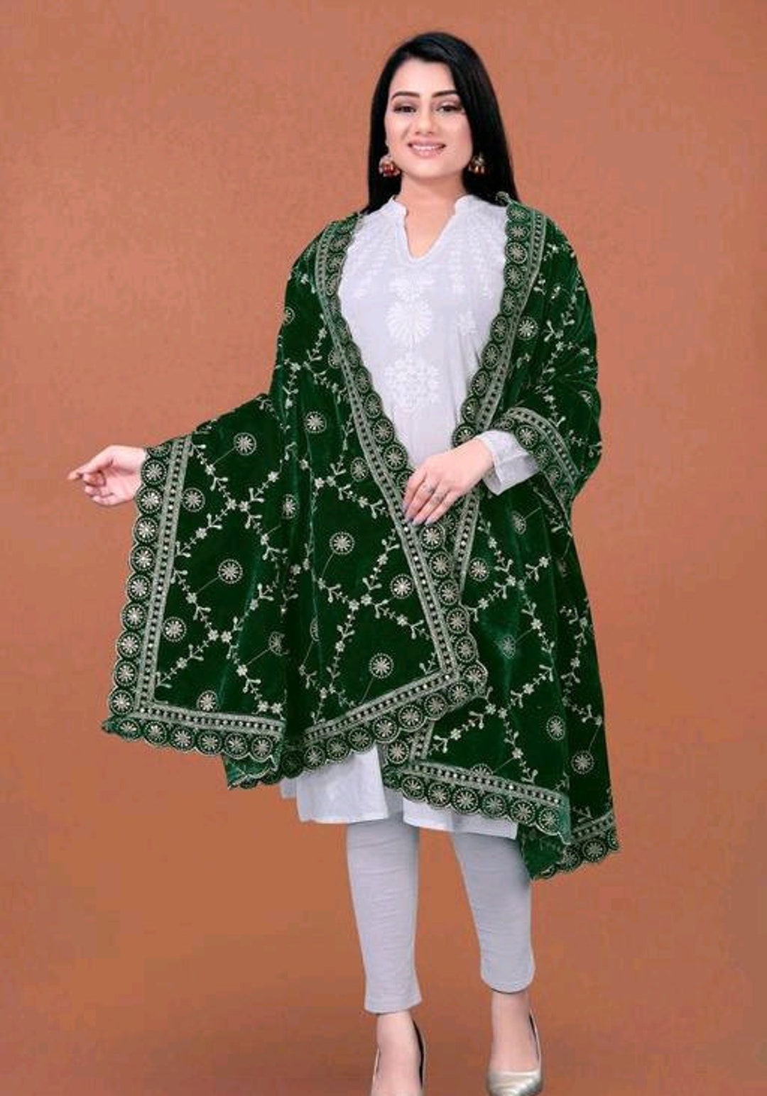Velvet Heavy Dupatta/shawl,4 Sides Mirror Embroidered Designer Party ...
