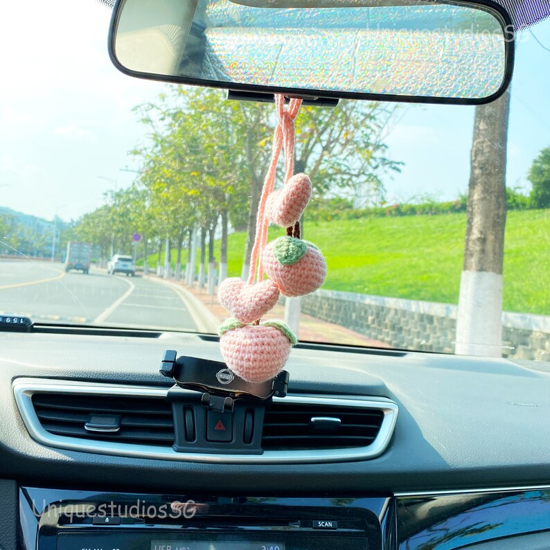 Cute Peach Car Accessoriespink Peach Rear View Mirror Decor - Etsy