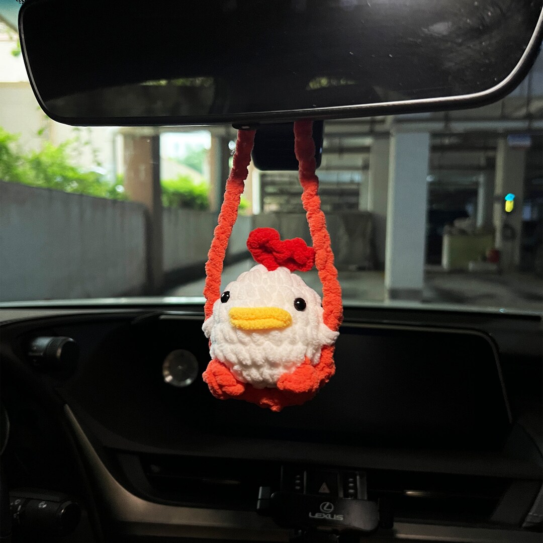 Chick on a Swing Car Accessory, Crochet Bird Car Mirror Hanger, Duck ...