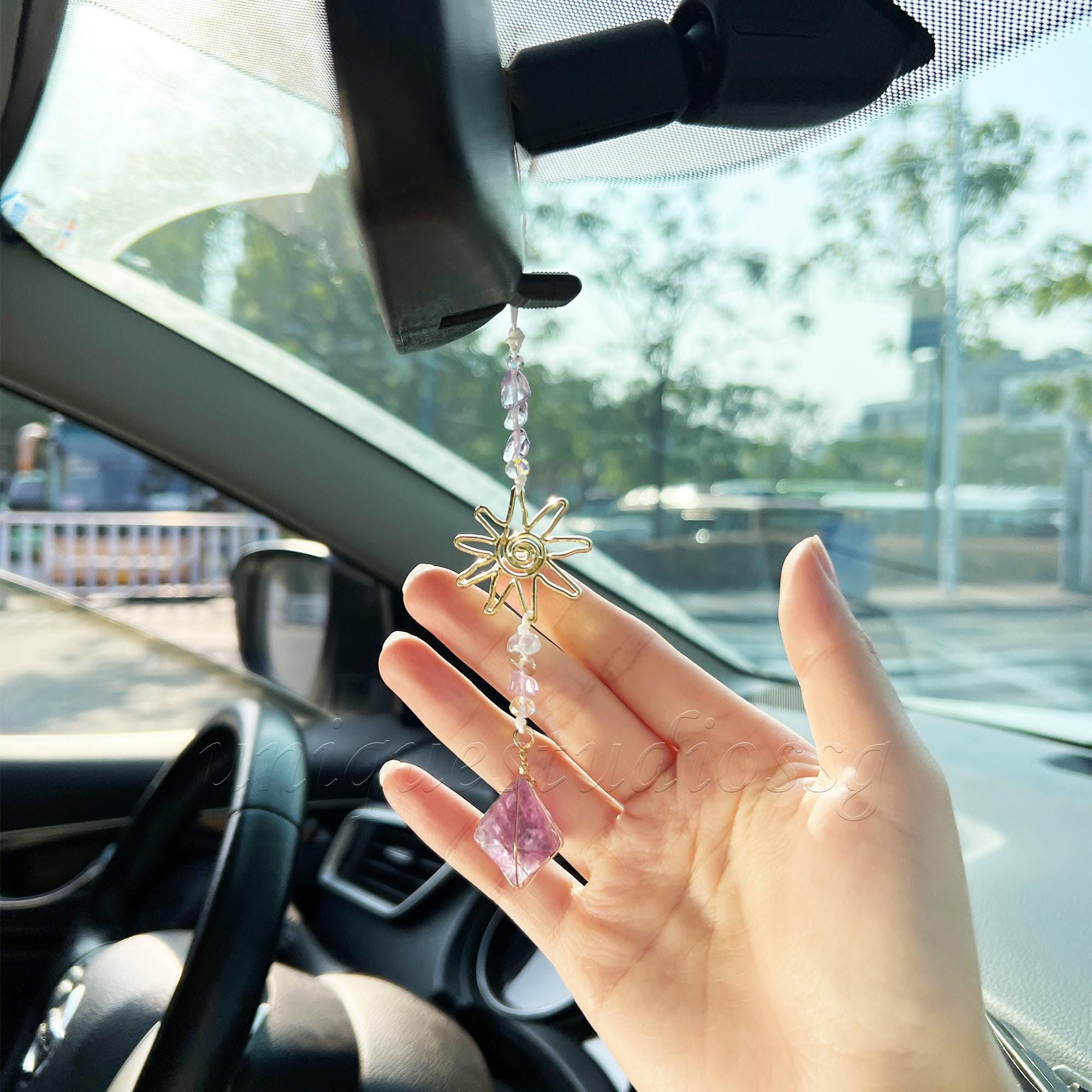 Sun Amethyst Crystal Car Charm, Rear View Mirror Pendant - Etsy