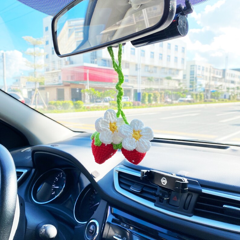 Super Cute Strawberry Fruit Car Decor Crochet Red/pink - Etsy