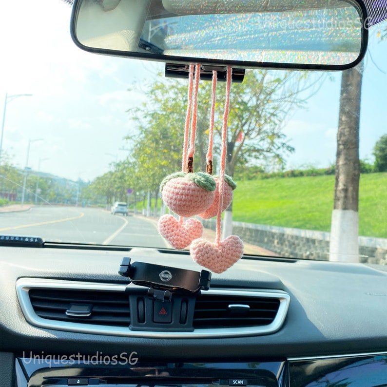 Cute Peach Car Accessoriespink Peach Rear View Mirror Decor - Etsy