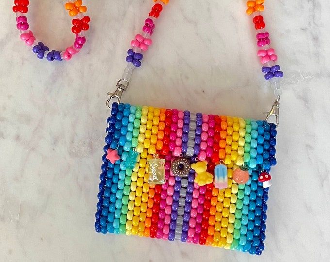 Rainbow Charms Kandi Purse - Clutch/crossbody Beaded Bag - Velcro ...