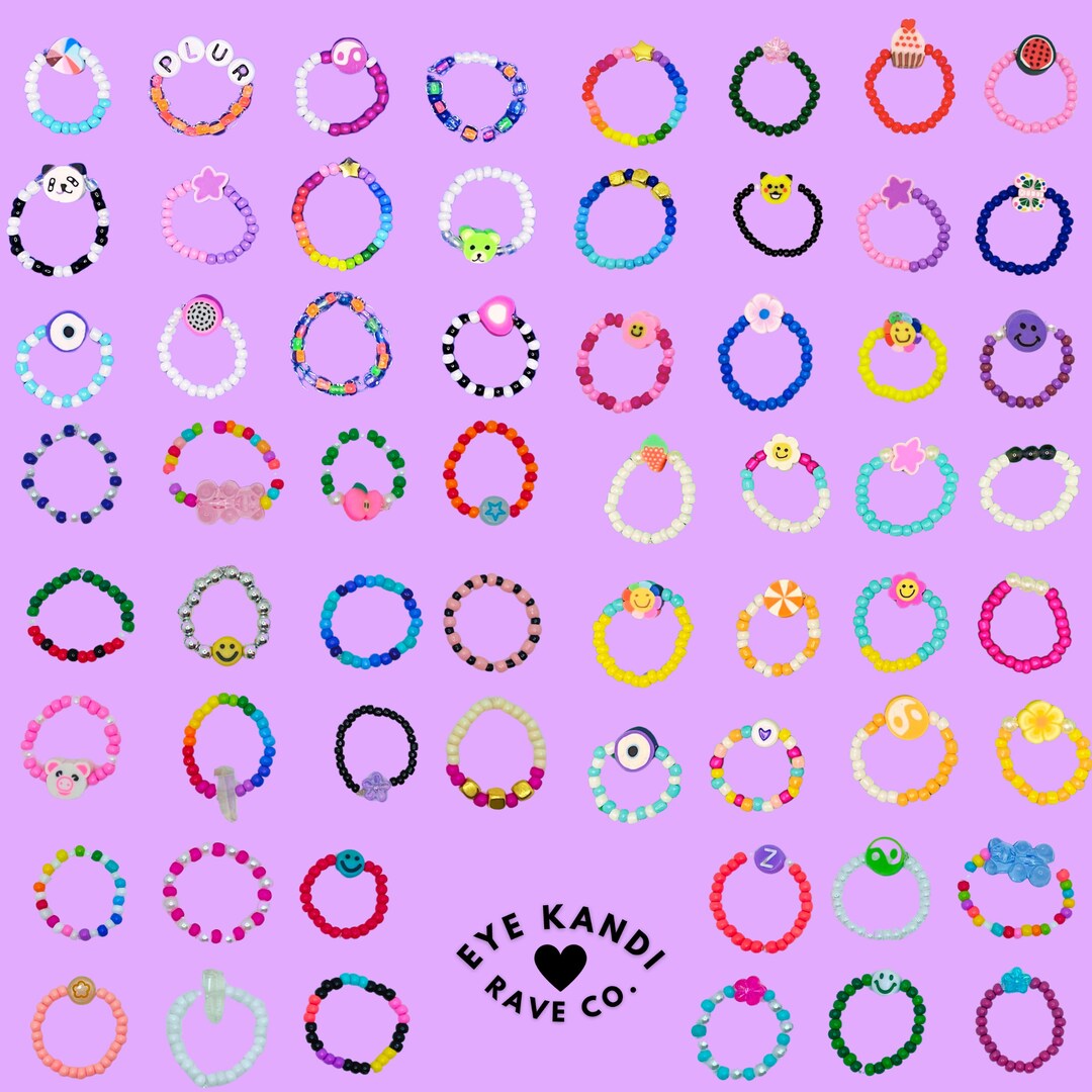 Cute Beaded Stretch Rings Set - Colorful Seed Bead Rings - Stackable ...