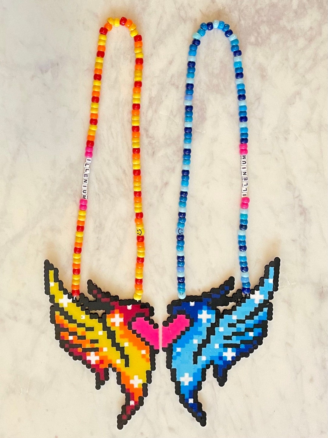 Illenium Fire Ice Kandi Necklaces Couples, Best Friends Heart Matching ...