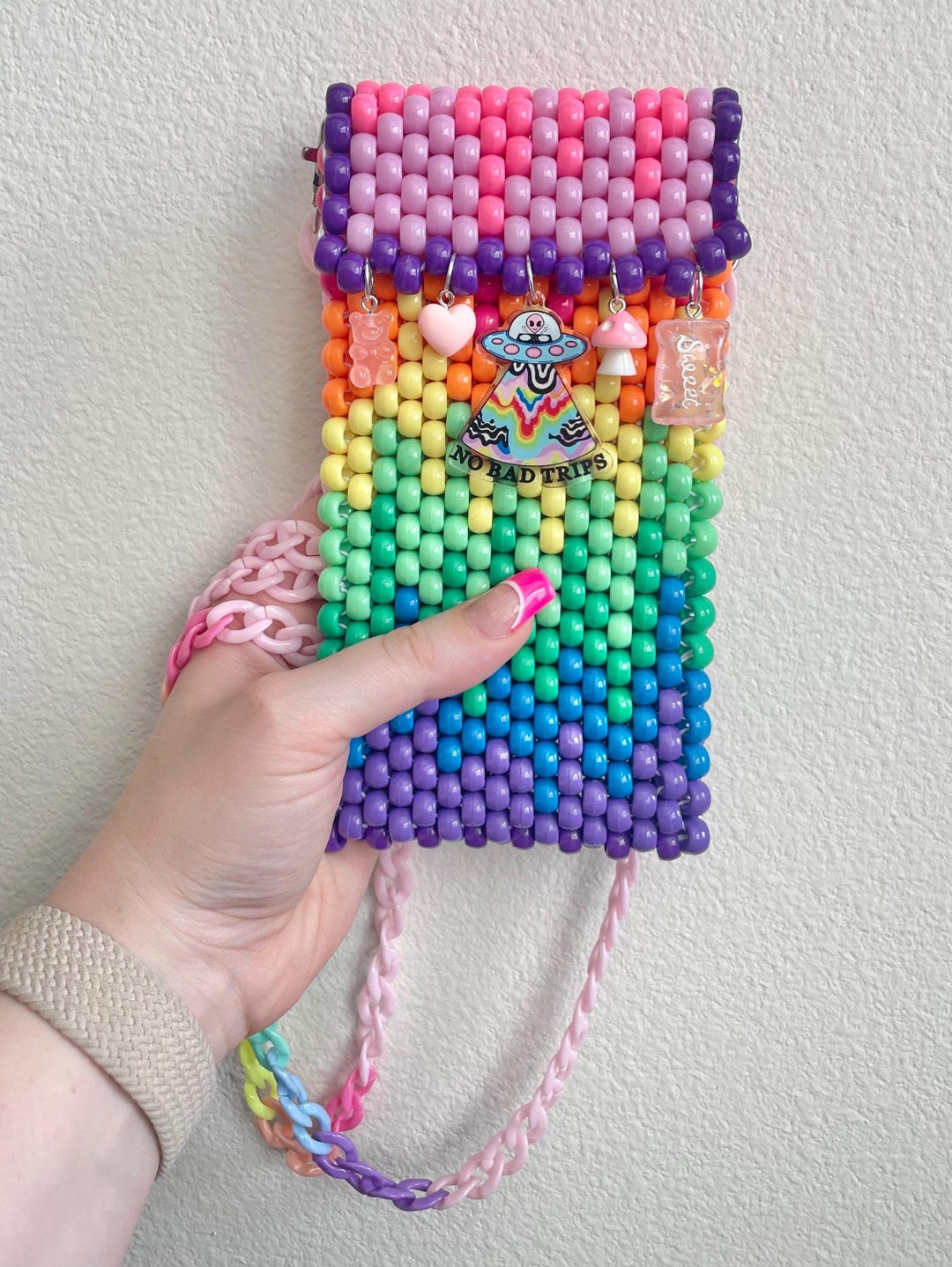 Rainbow Kandi Purse W/ Cute Charms - Acrylic Rainbow Chain Strap - Mini ...