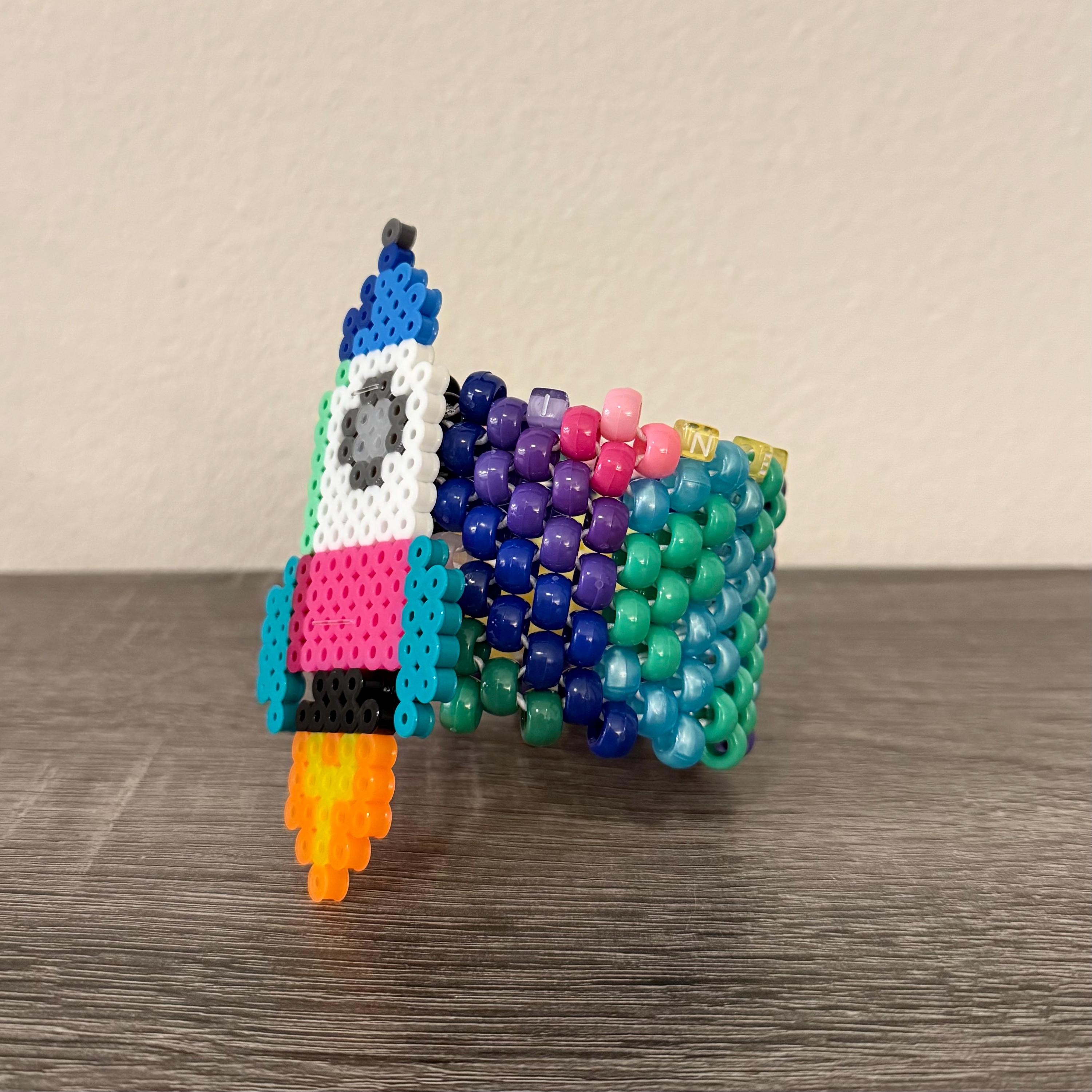 Rocket Ship Perler Bead Cuffs – Colorful Handmade Space-themed Kandi ...
