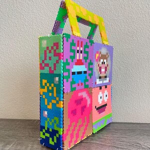 Handmade Pixel Art Bag With Fun Cartoon Faces – Quirky Retro Style Tote ...