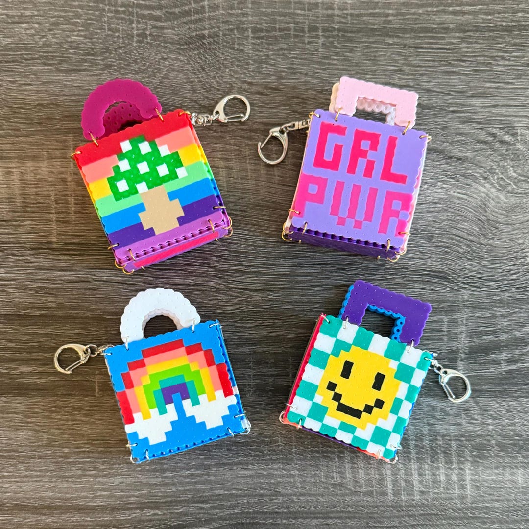 Handmade Pixel Art Keychains – Colorful and Fun Mini Tote Designs With ...