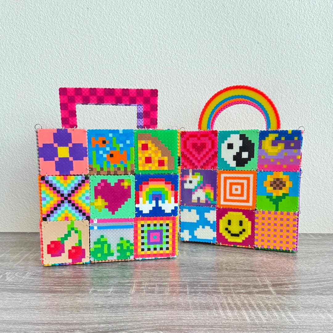 Pixel Patchwork Perler Bead Bag: Handmade Kandi Rave Accessory - Etsy