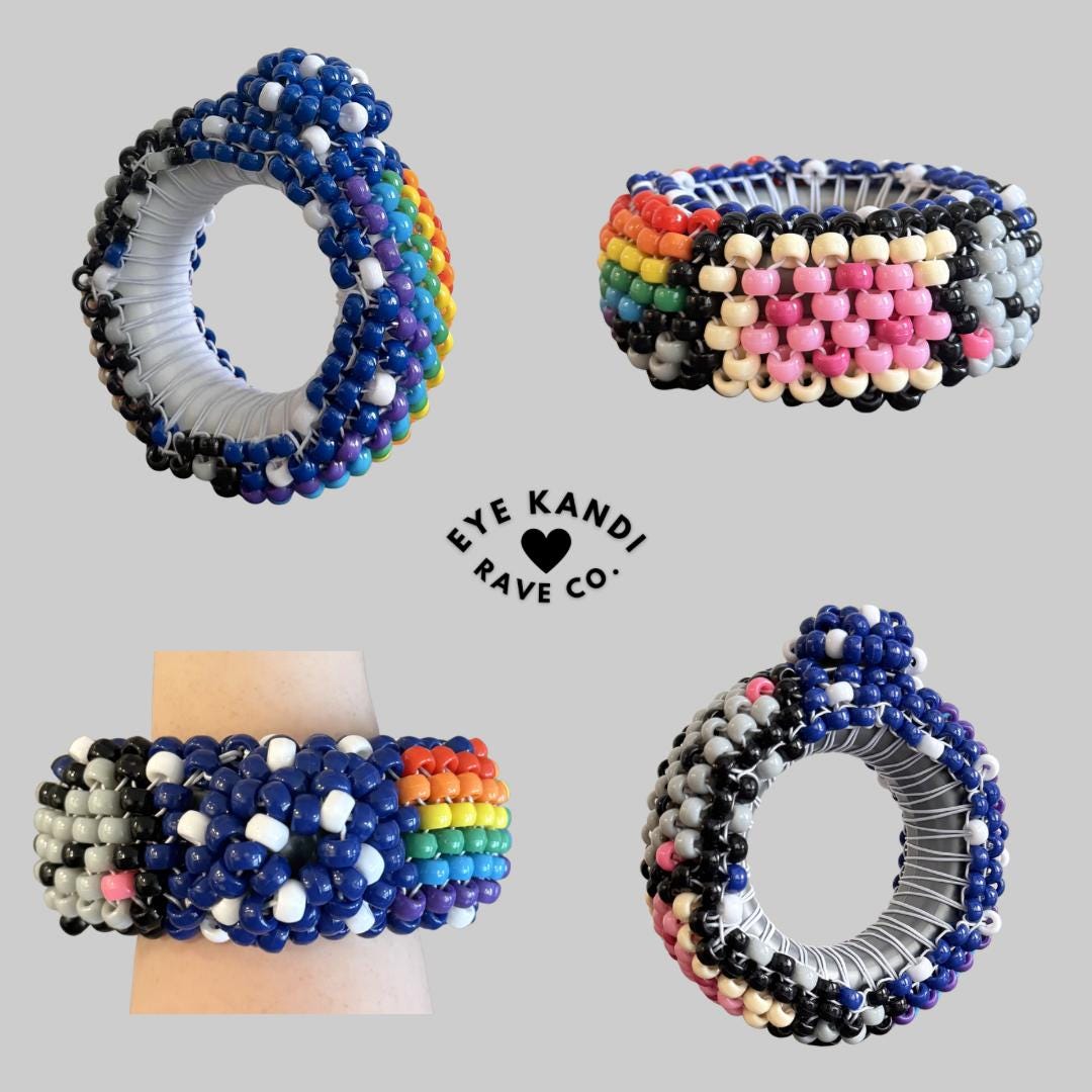 Hidden Flask Beaded Cuff Bracelet – Colorful Kandi Rave Accessory ...