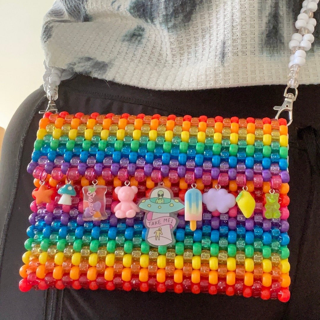 Rainbow Charms Kandi Purse - Glitter Clutch/crossbody Beaded Bag ...