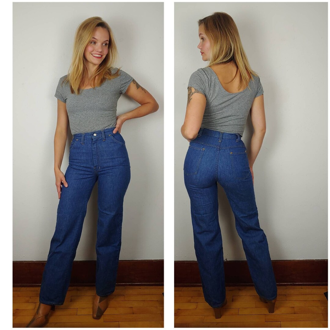70s Flare Jeans | Vintage Straight Jeans | Light Wash Denim | 70s High ...