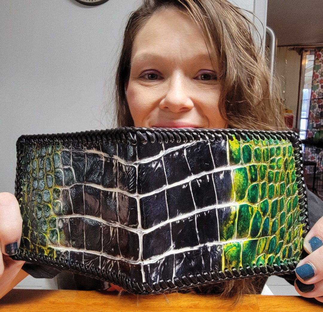 Real Black, White and Green Alligator Skin Wallet Handcrafted Hand ...