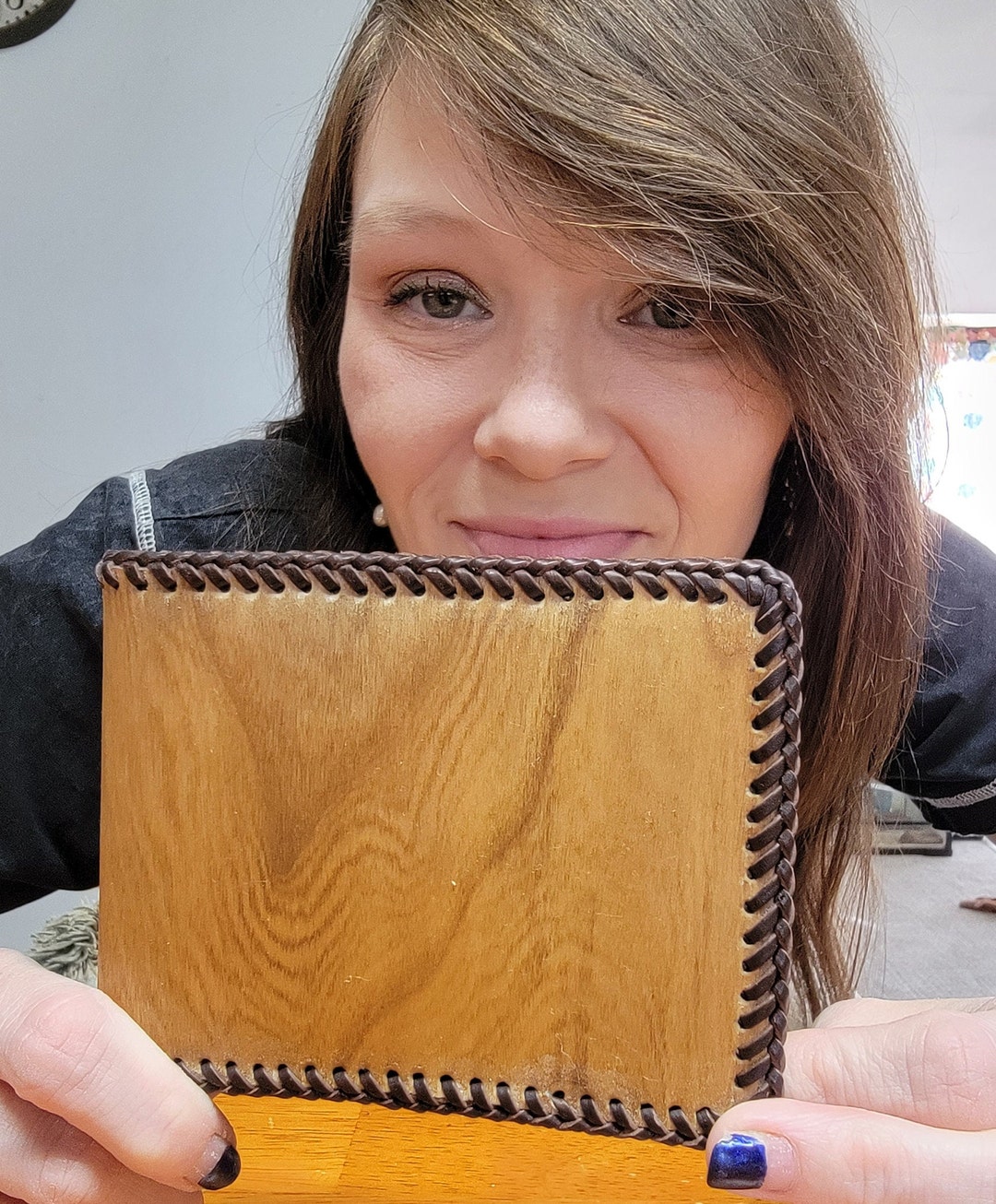 NEW Authentic Cherry Wood Wallet Hand Laced Bi-fold Men Bill Fold Slim ...