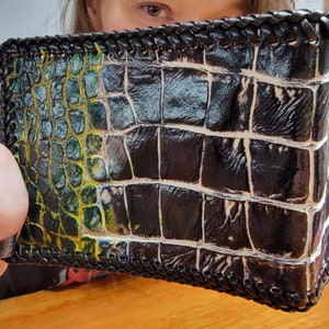 Real Black, White and Green Alligator Skin Wallet Handcrafted Hand ...
