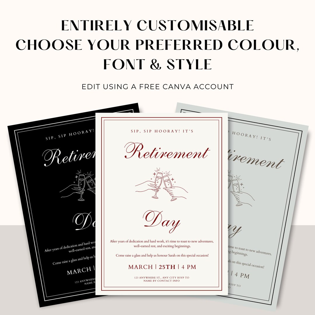 Retirement Party Invite | Happy Hour Invitation Template | Champagne ...