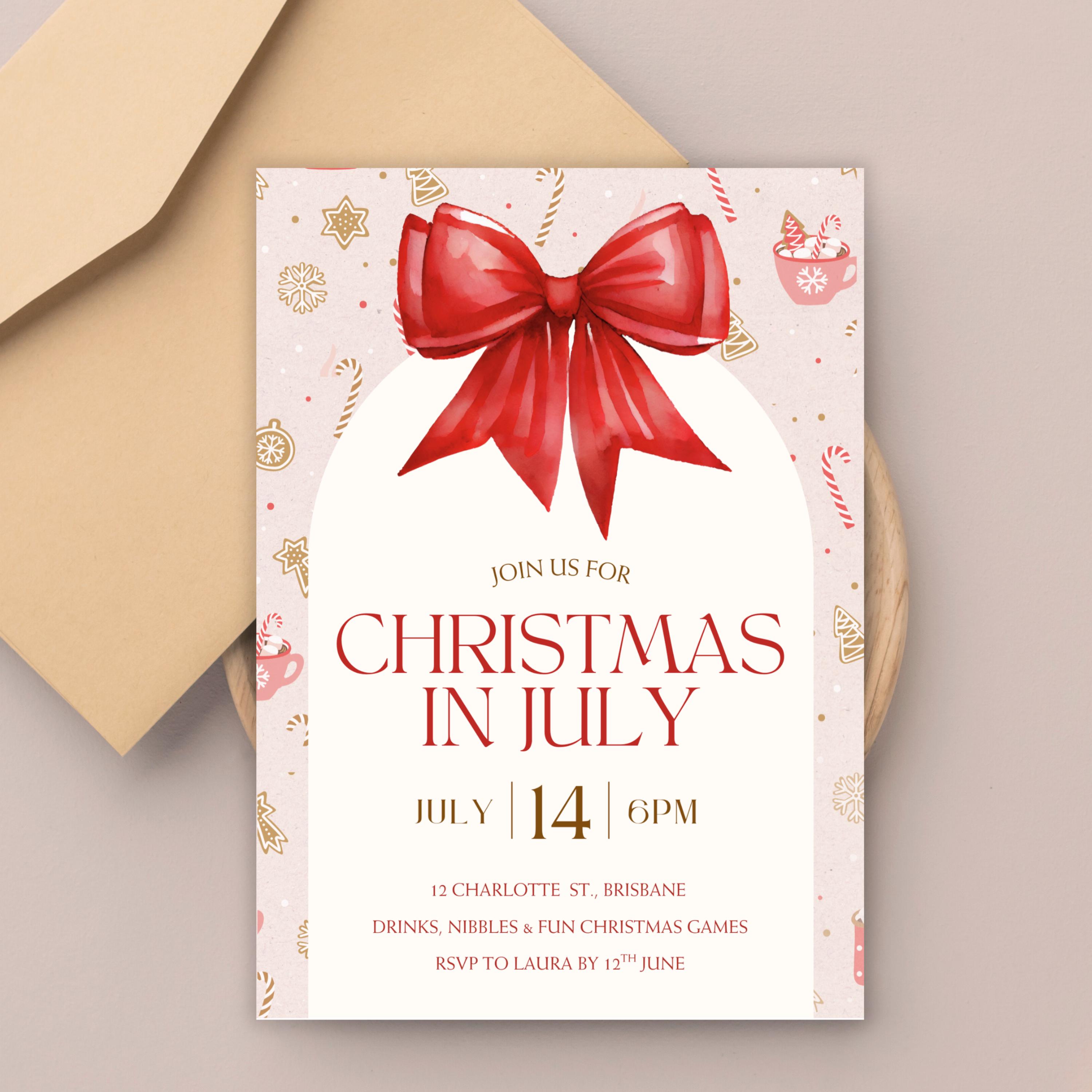Editable Christmas in July Invite Template | Instant Canva Download ...