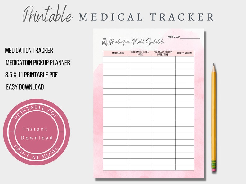 Medical Tracker Printable Chart Medication Intake Plan Medication ...