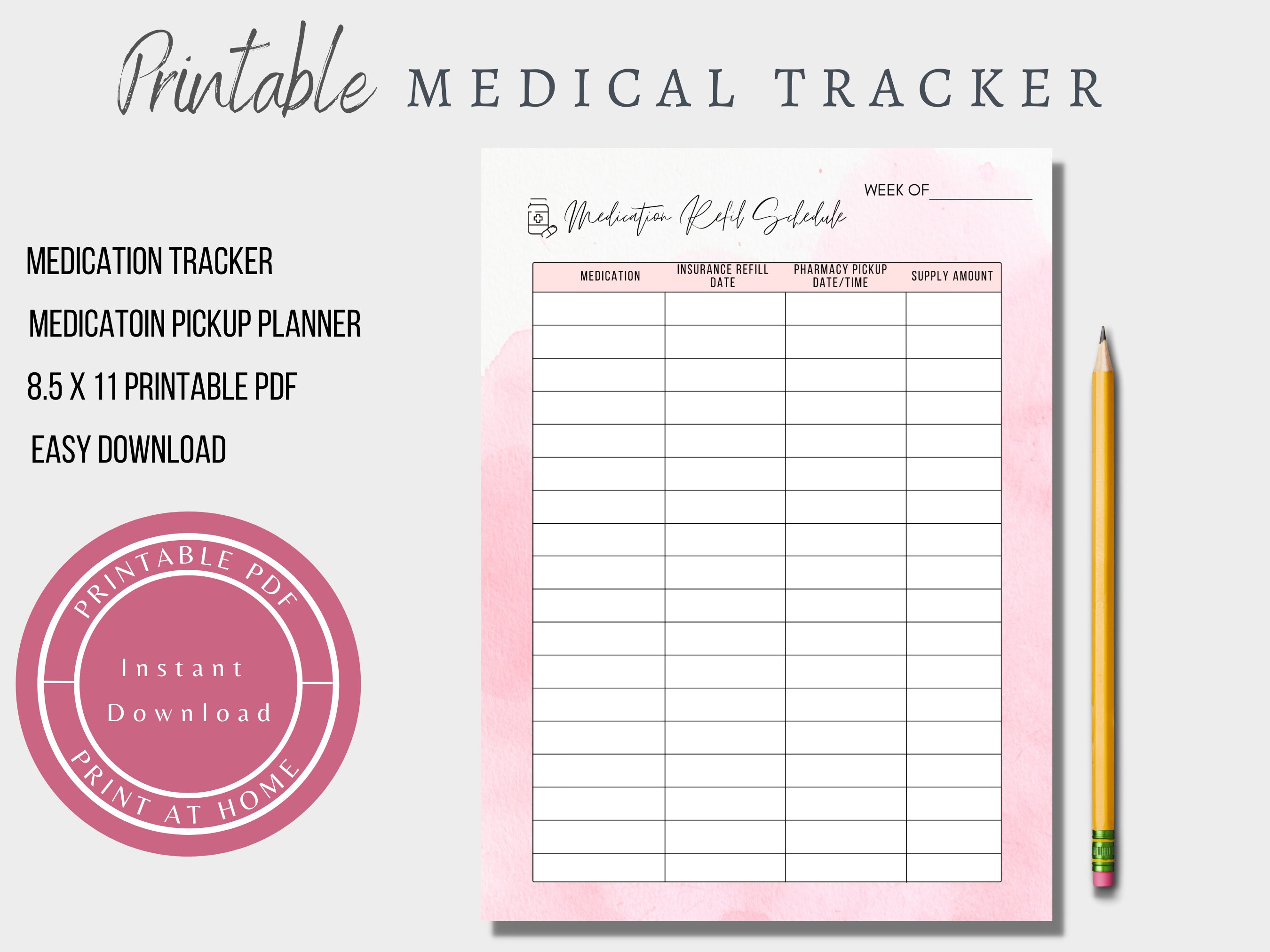 Medical Tracker Printable Chart Medication Intake Plan | Etsy