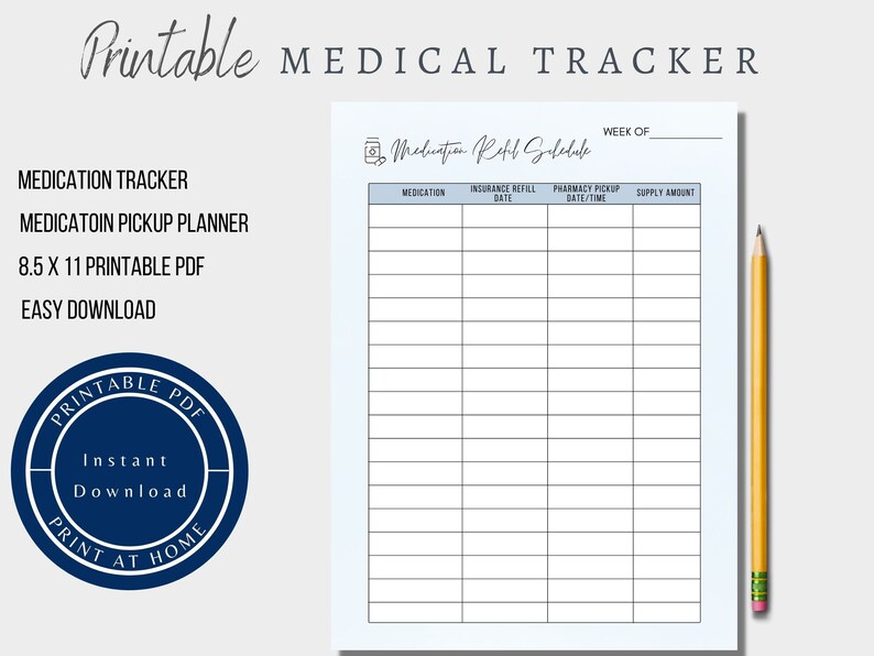 Medical Tracker Printable Chart Medication Intake Plan Medication ...