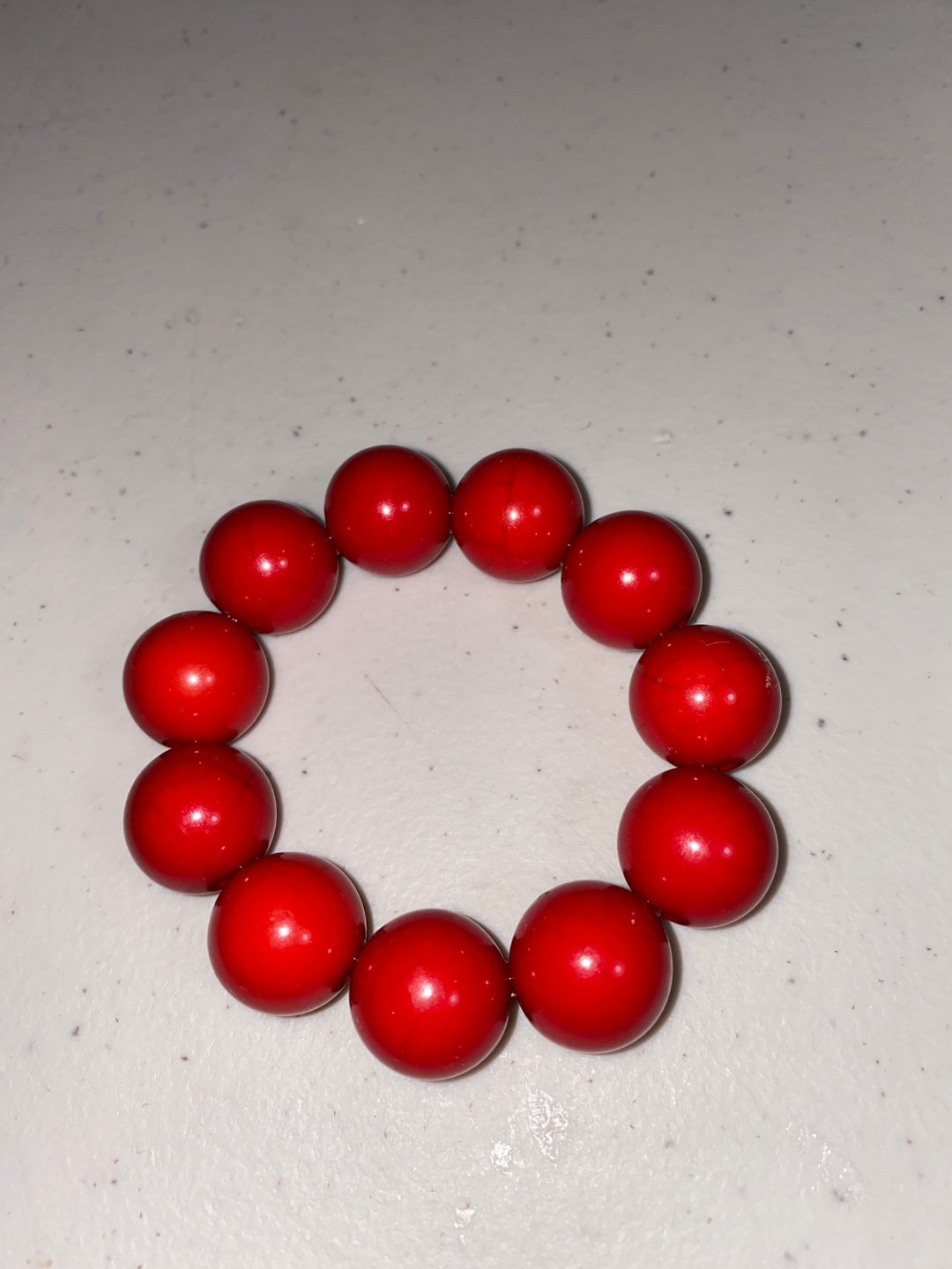 Vintage Bright Red Celluloid Bead Stretch Bracelet - Etsy
