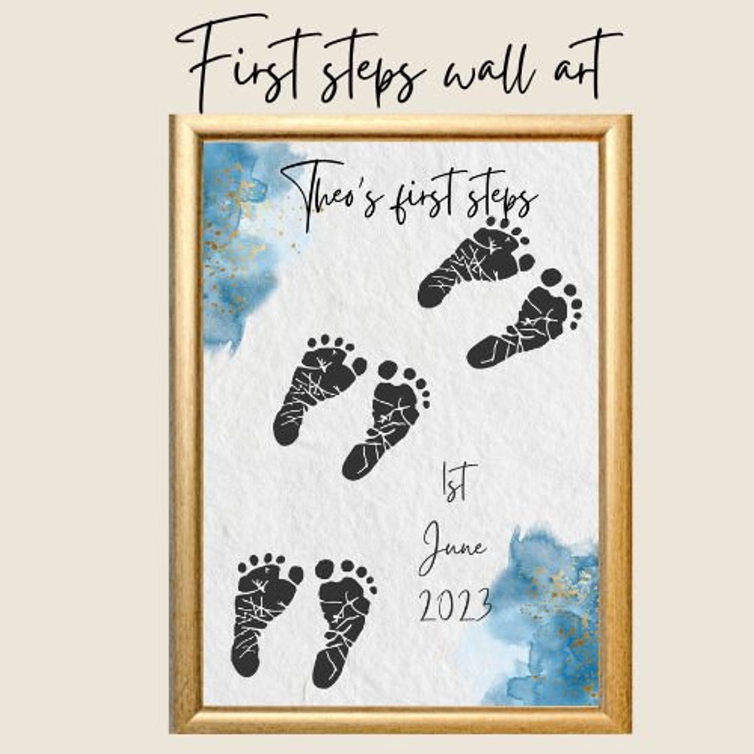 First Steps/baby Steps/proud Parent/wall Art/blue Watercolour Art ...