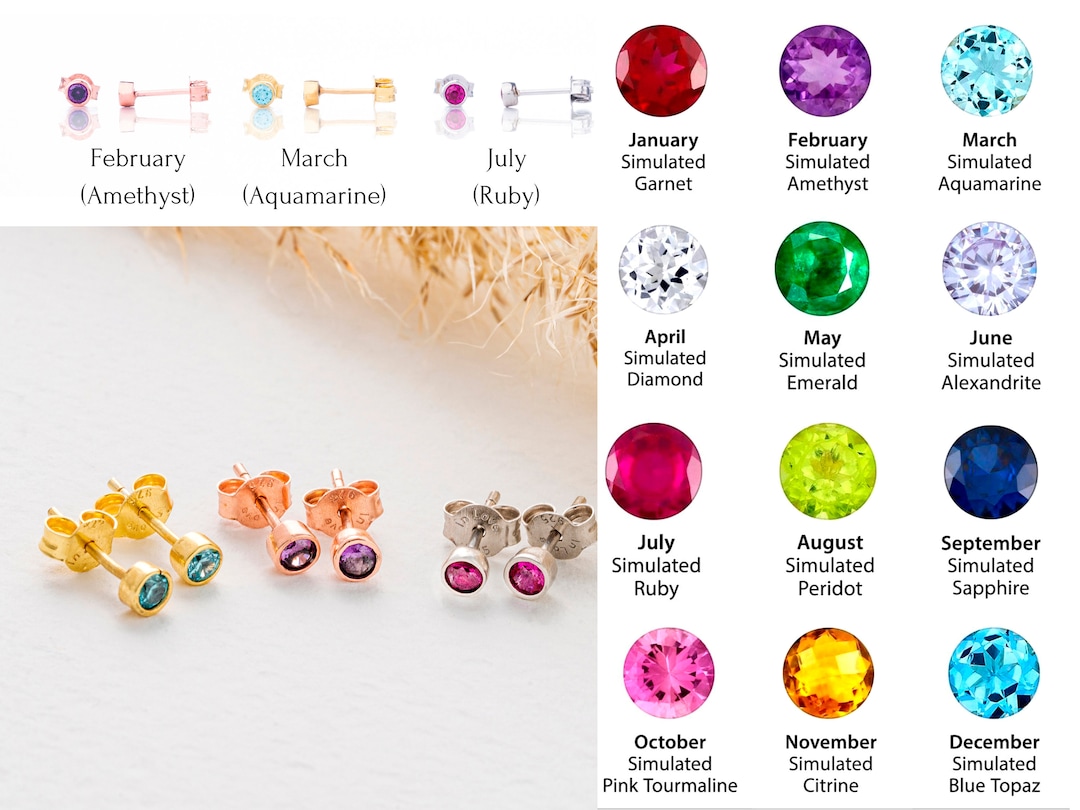 Personalized Kids Birthstone Earrings • Minimalist Studs • Classic ...