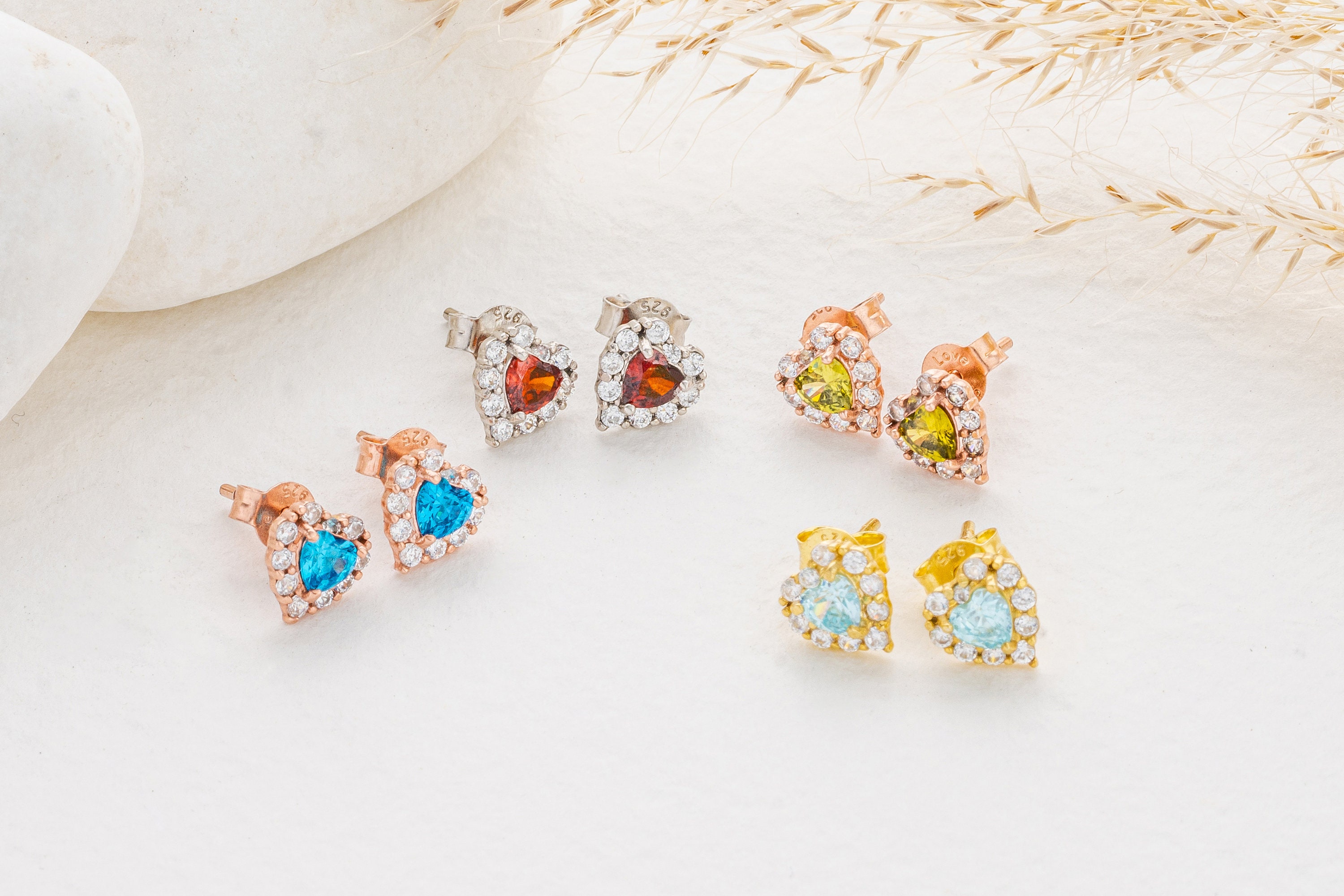 Custom Birthstone Stud Earrings • Kids Heart Gemstone Stud Earrings ...