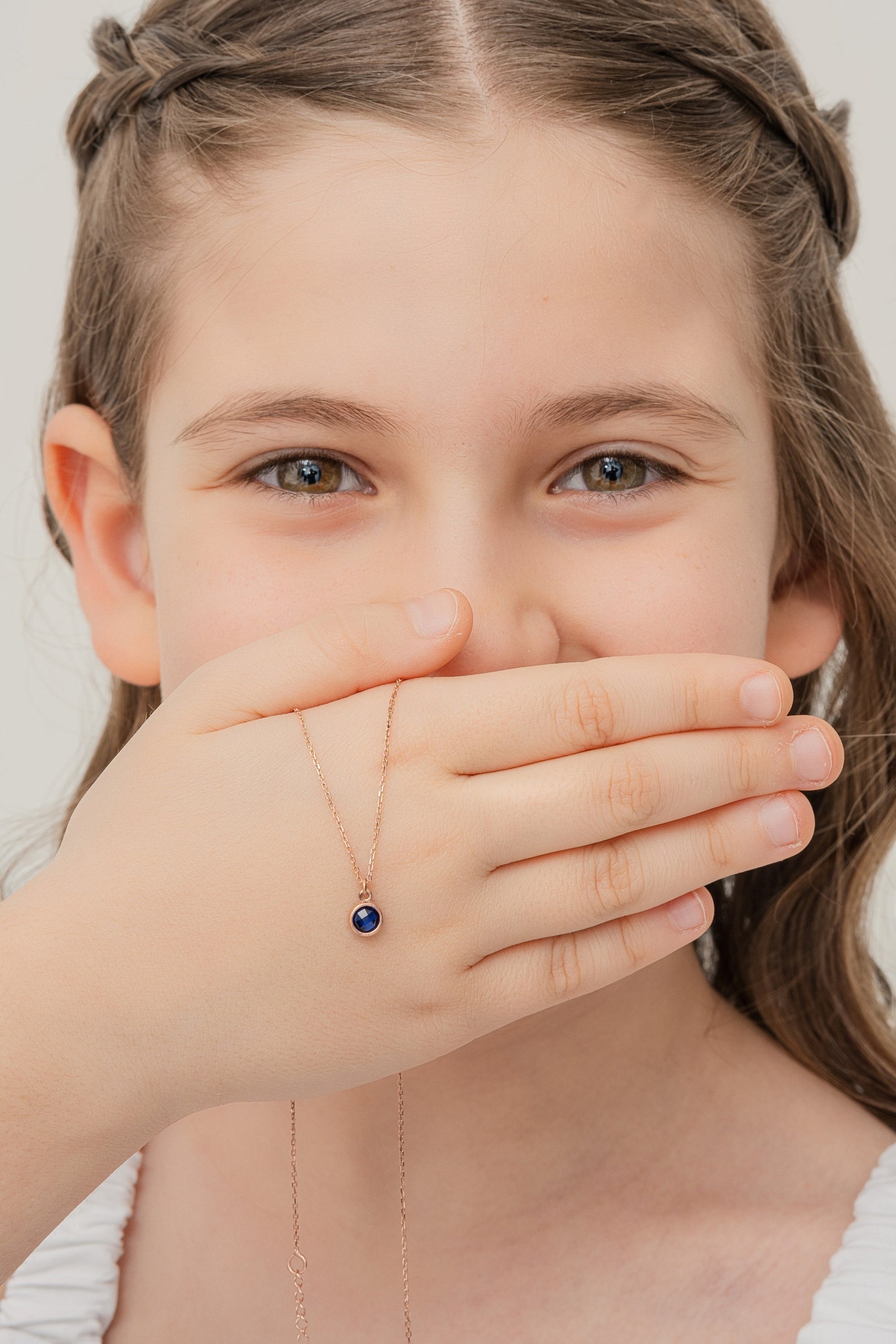 Silver Custom Birthstone Necklace for Kids • Kids Dainty Gemstone ...