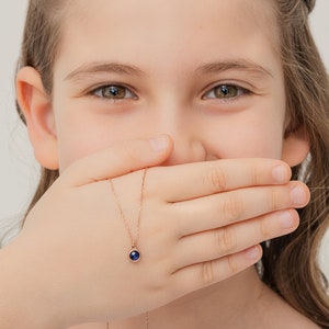 Silver Custom Birthstone Necklace for Kids • Kids Dainty Gemstone ...