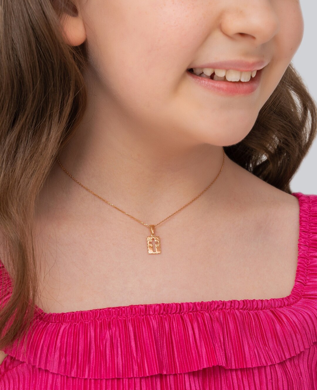 Silver Kids Cross Necklace • Dainty Cross Charm Pendant • Small Cross ...