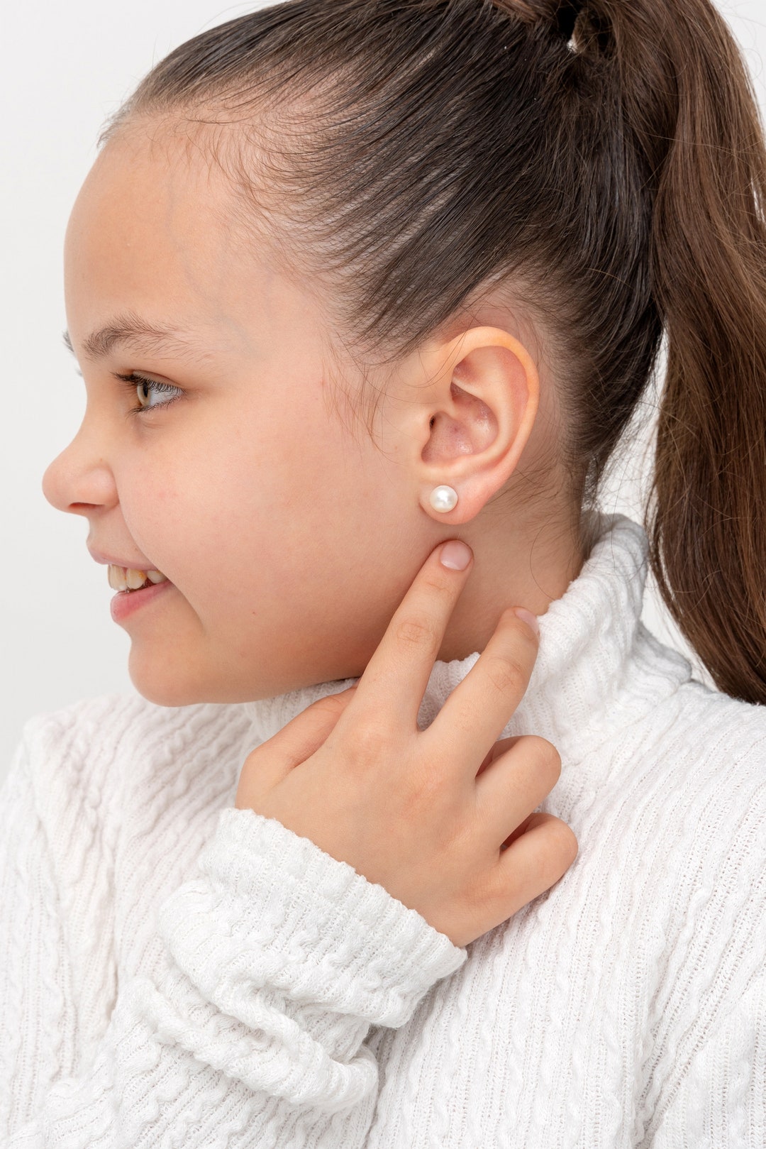 925 Silver Cute Pearl Earrings for Kids 14K Solid Genuine Pearl ...