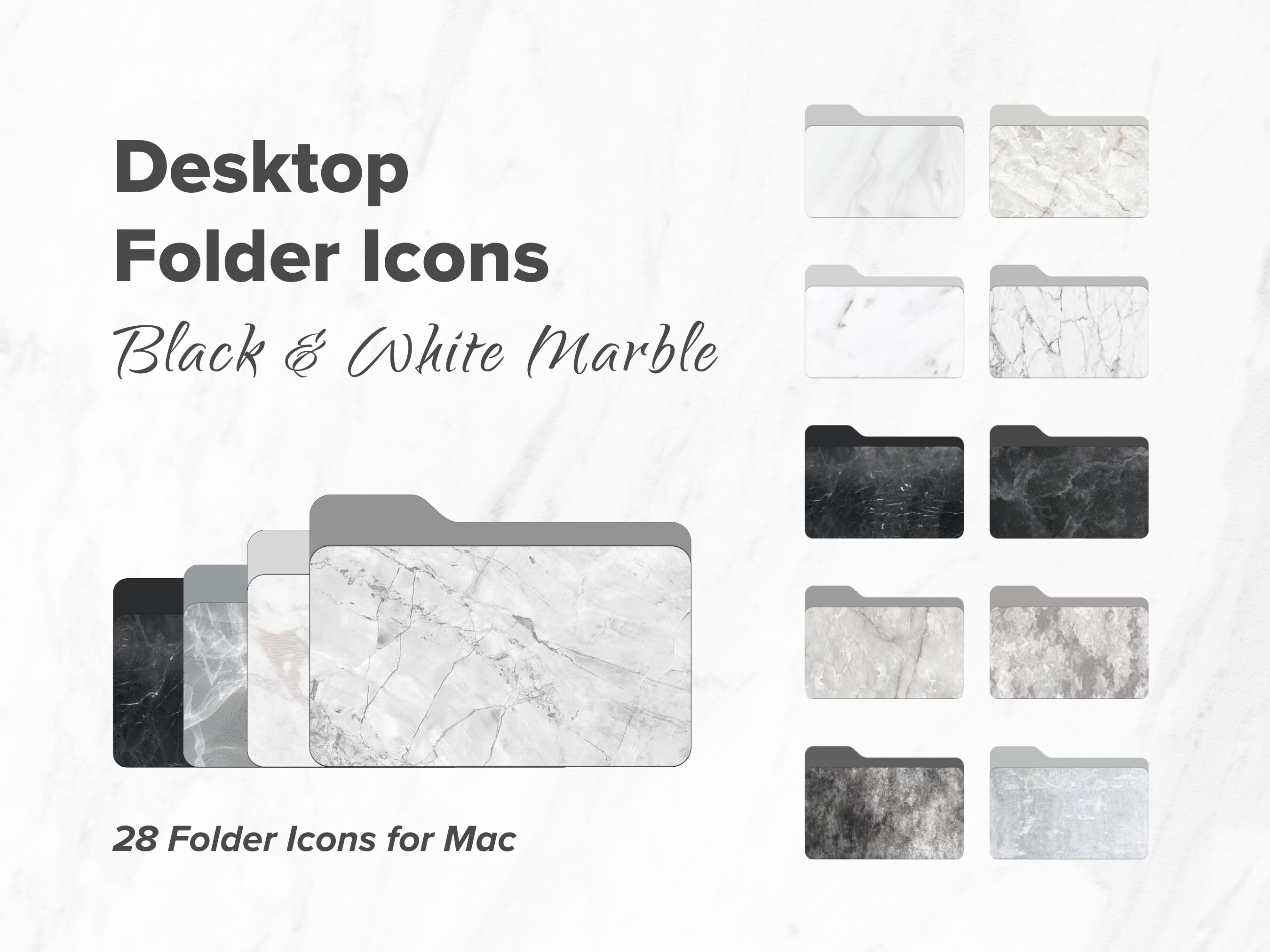 Marble Desktop Folder Icons for Mac, Minimal Black and White Desktop ...