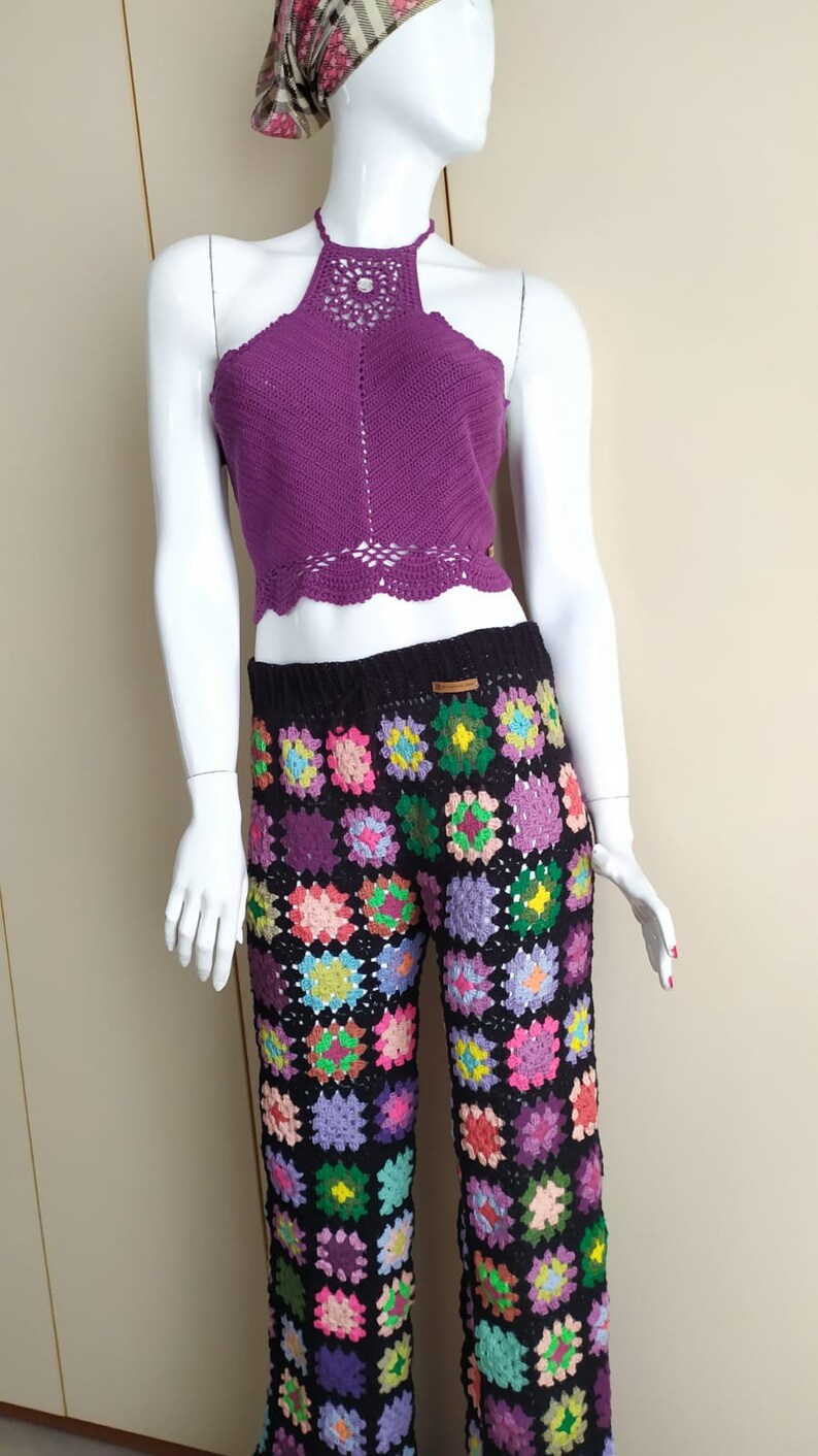 Handmade Crochet Granny Square Pants Unique Boho Festival Pants Vintage ...