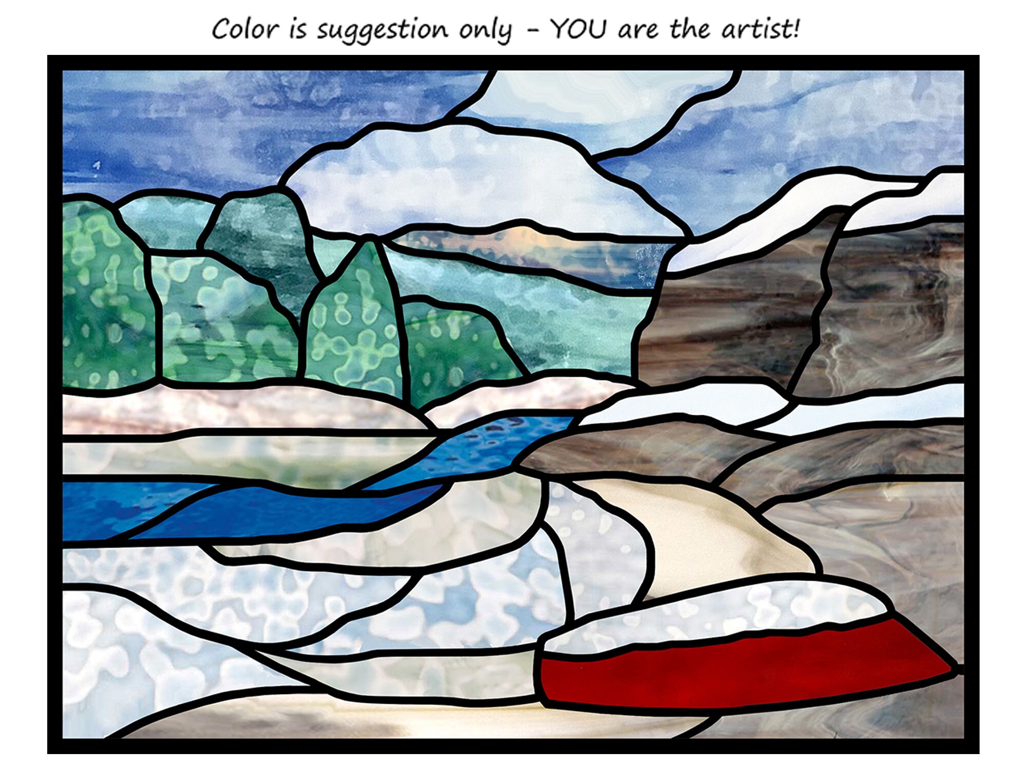 Winter Scene Stained Glass Pattern Snowy Landscape in the Tiffany Style ...