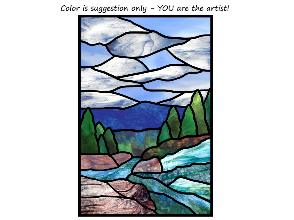 Mountain Stream Stained Glass Pattern, Tiffany Style (PDF Download) - Etsy
